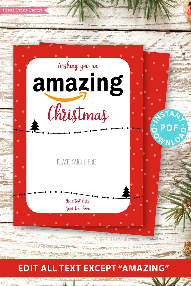 EDITABLE Amazon Gift Card Holder Christmas Printable Template - Etsy