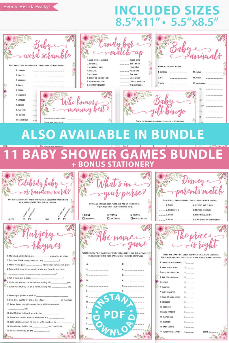 Candy Bar Match-up Baby Shower Game Printable Pink Flower | Etsy