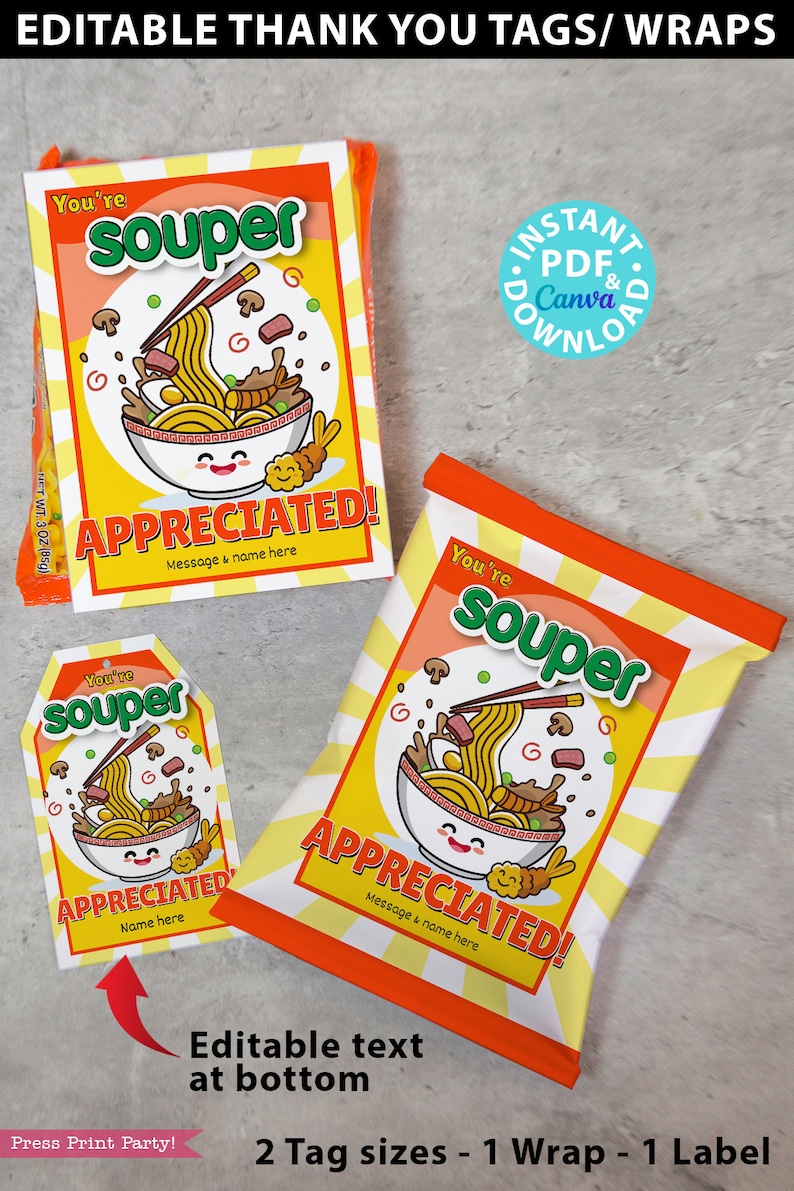 Teacher Thank You Gift Tags Printable, Ramen Soup, Teacher Appreciation ...