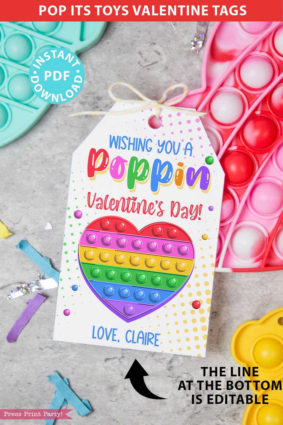 Pop It Valentines Printable Tags, EDITABLE Names, Wishing You a Poppin ...