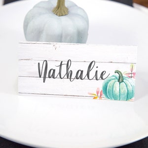 Thanksgiving Place Cards Printable Teal Fall Pumpkin Place Card Vintage ...