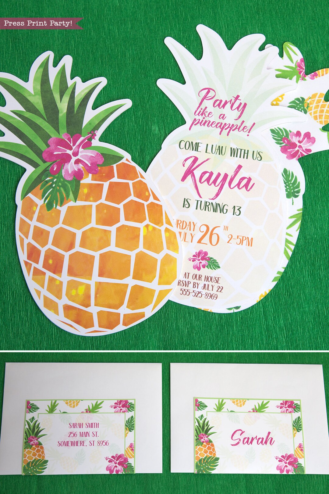 Pineapple Invitation Printable, Luau Invitation, Gold Pineapple Party ...