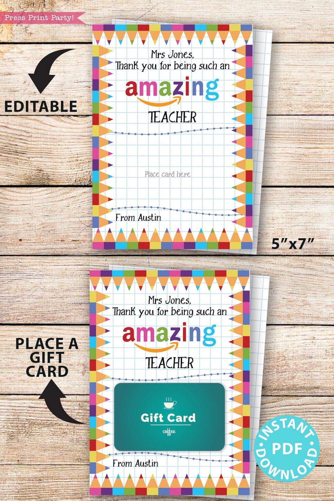 EDITABLE Back to School Amazon Gift Card Holder Teacher Gift Printable ...