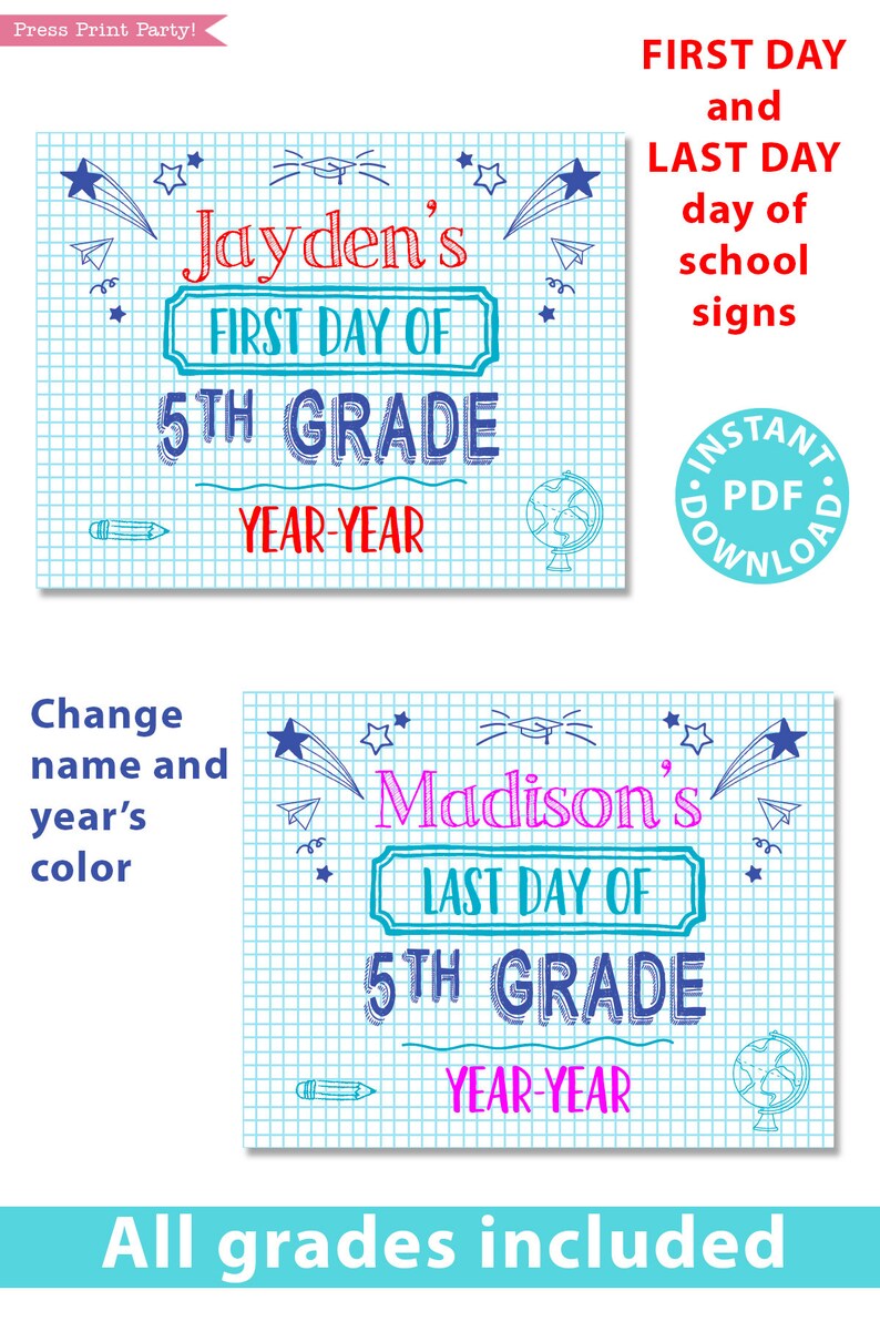 First Day of School Sign Printable, Notebook Grid, Editable Name and ...