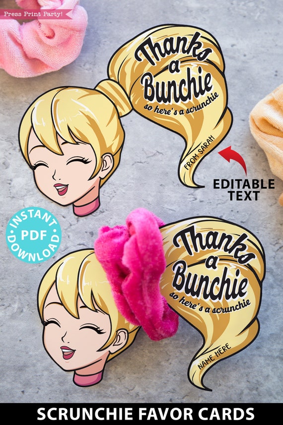 Scrunchie Holder Tag Printable, Blond Girl, Thanks a Bunchie So Here's ...