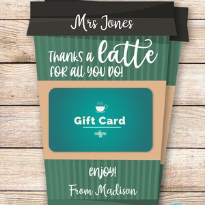 EDITABLE Thank You Gift Card Holder Printable, Coffee Teacher ...