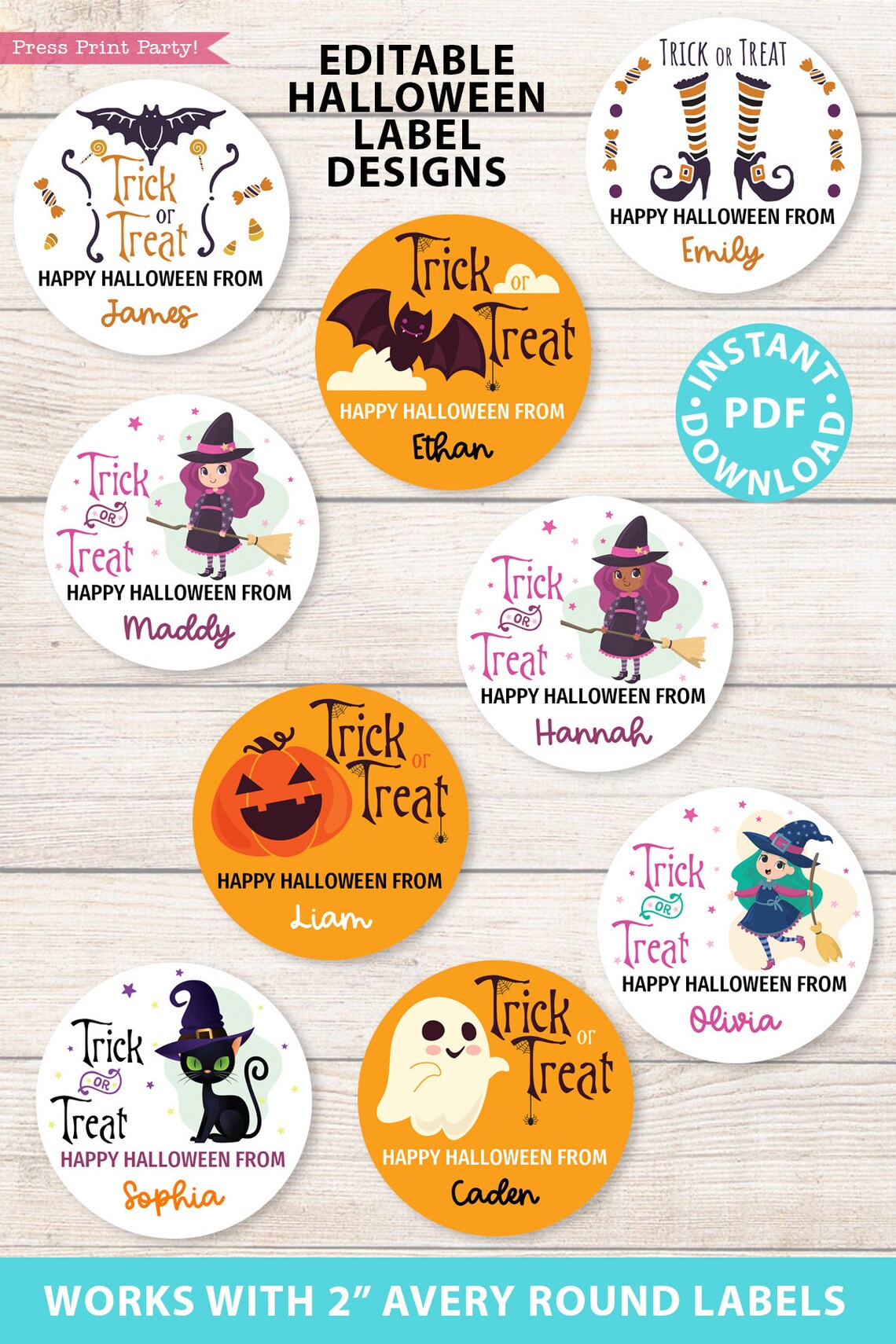 Halloween Labels Printable Avery 2" Round Labels Custom Editable Text ...