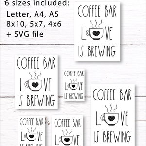 Coffee Bar Sign Love is Brewing Printable, Rae Dunn Inspired Coffee ...