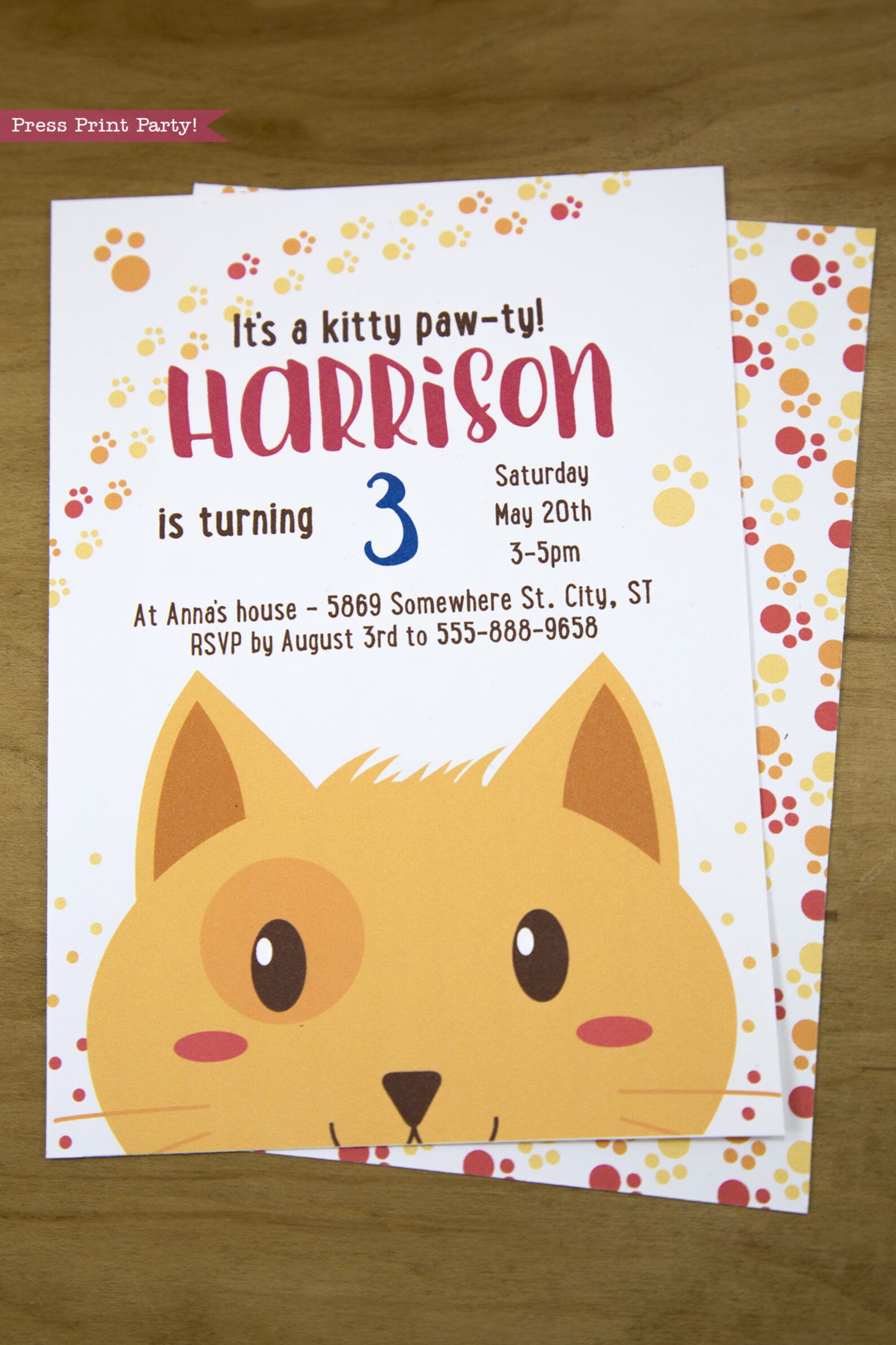 Cat Birthday Invitation Cat Party Invitation Kitty Cat - Etsy