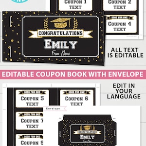 Editable Graduation Coupon Book Template Printable Gift Idea, Gold ...