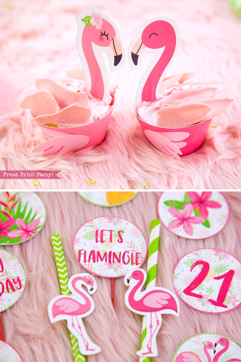 Tropical Flamingo Decorations Printable Birthday Party - Etsy