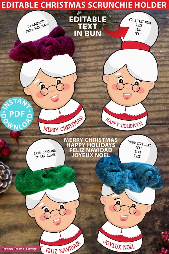 Christmas Hair Scrunchie Holder Printable, Mrs Claus Christmas Card ...