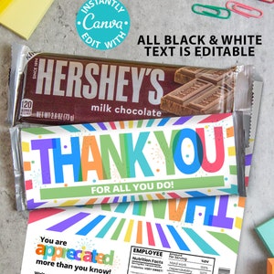 Thank You Chocolate Bar Wrap Printable Teacher Appreciation Week Gift ...