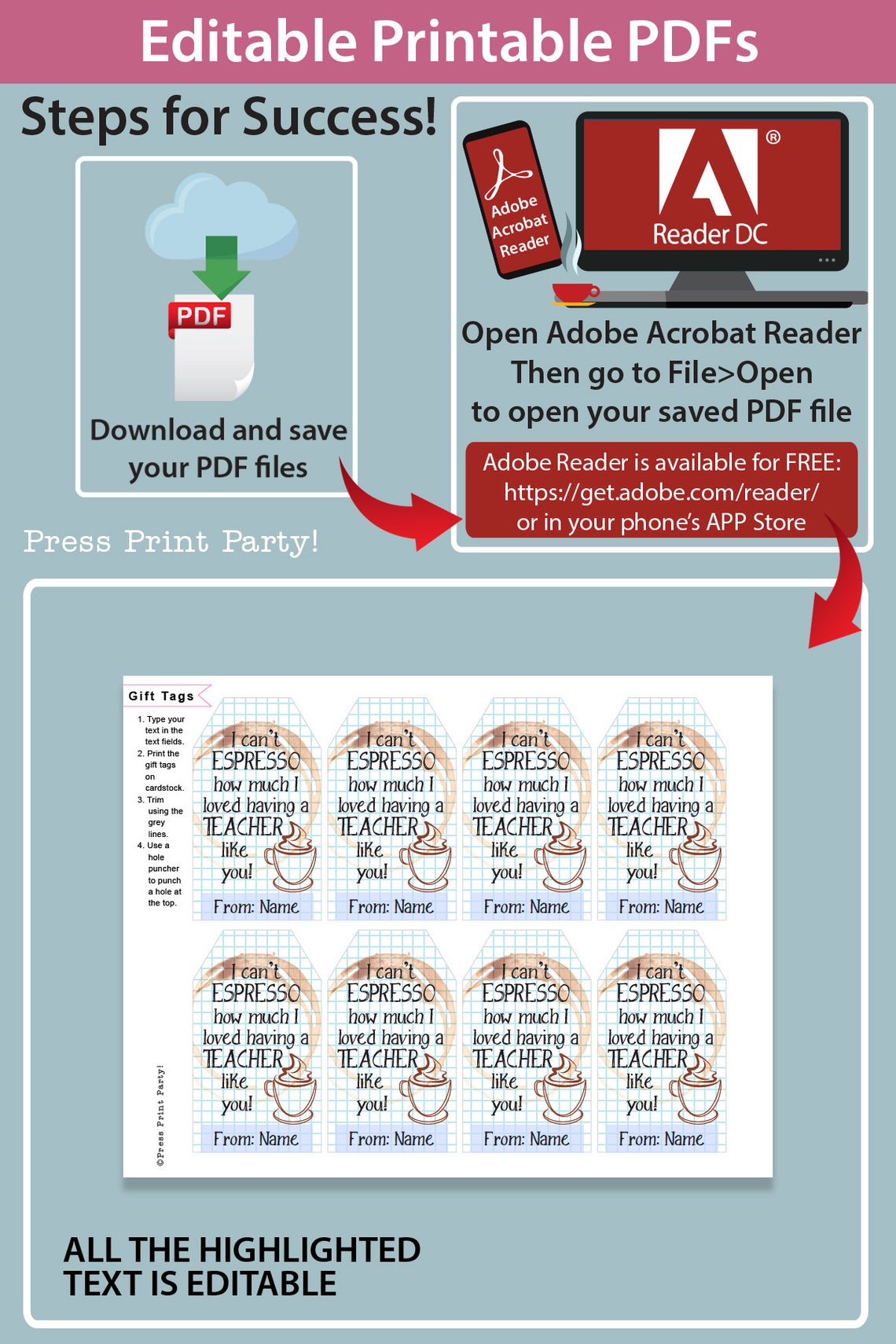 EDITABLE Teacher Appreciation Gift Tags Printable Thank You | Etsy