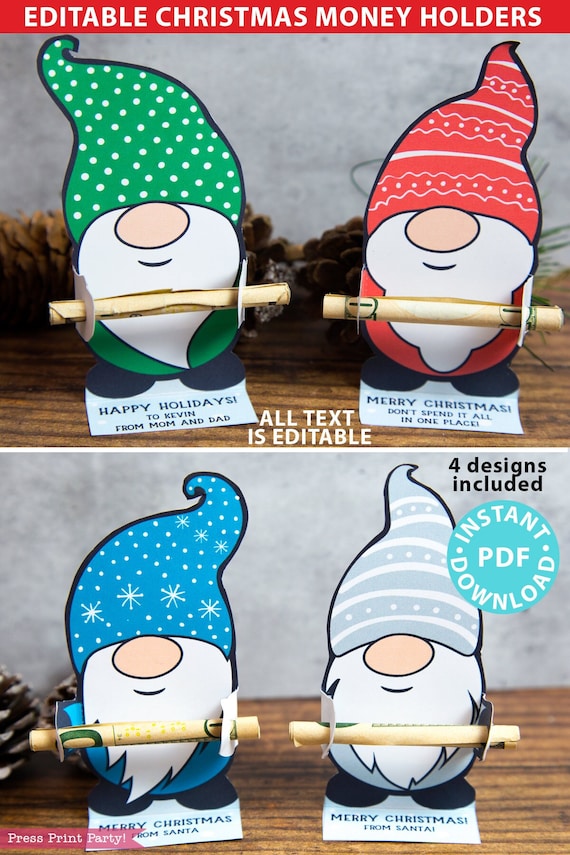 Gnome Christmas Money Card Printable, Christmas Cash Money Holder ...