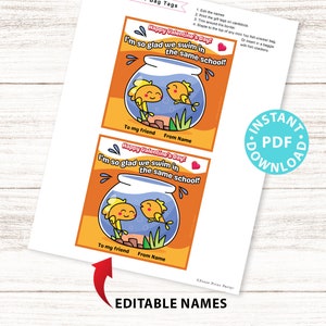 Goldfish Valentine Printable Tag Kids Valentines Cards EDITABLE Names I ...