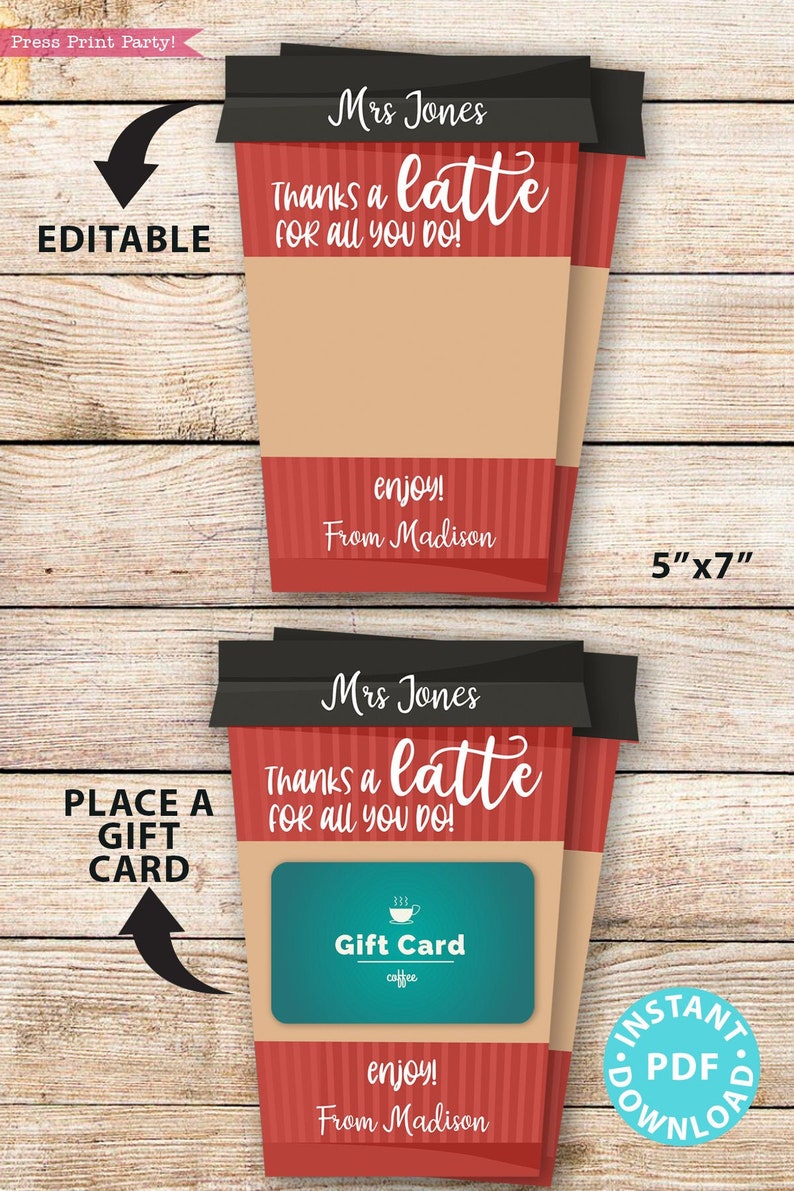 EDITABLE Coffee Gift Card Holder Teacher Gift Printable - Etsy