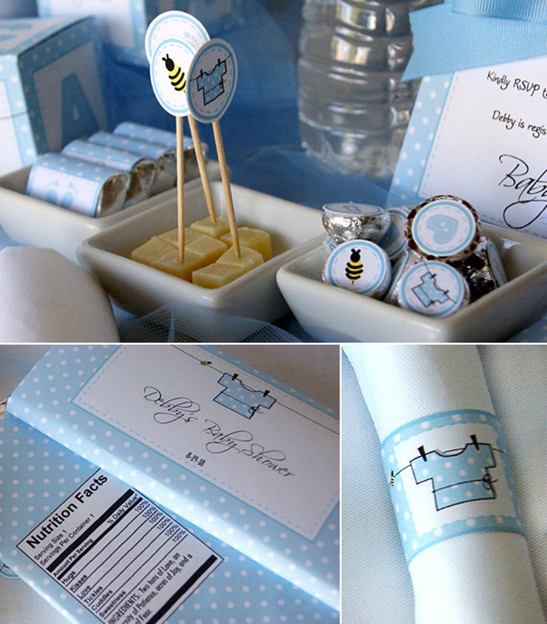Boy Baby Shower Printable Set, Baby Blue Shower Decoration Boy, W. Bee ...