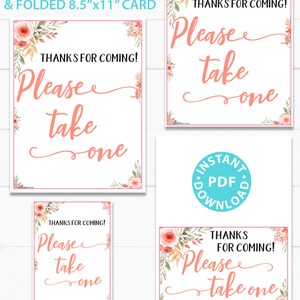 Please Take One Sign Printable, Baby Shower, Wedding, Bridal Shower ...
