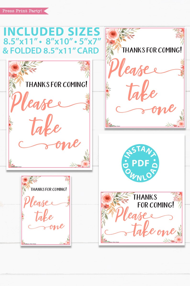 Please Take One Sign Printable, Baby Shower, Wedding, Bridal Shower ...