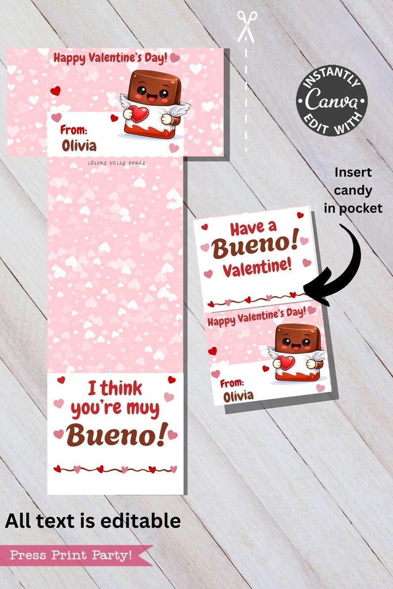 Have a Bueno Valentine Cards Printable, Editable Candy Holder Tags, I ...