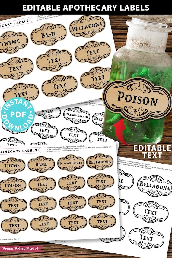EDITABLE Apothecary Labels Printables, Halloween Potion Bottle Labels ...