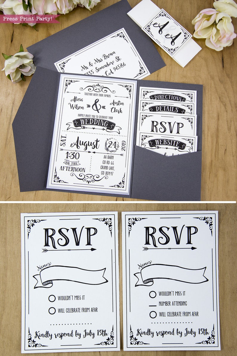 Wedding Invitation Template Printable Set, Wedding Invitation Suite ...
