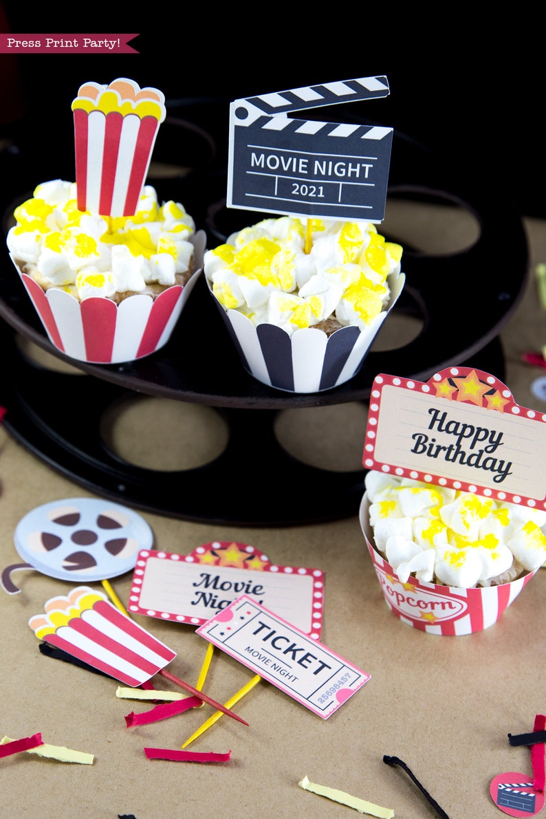 Movie Night Party Decorations Printables RED Vintage Movie - Etsy