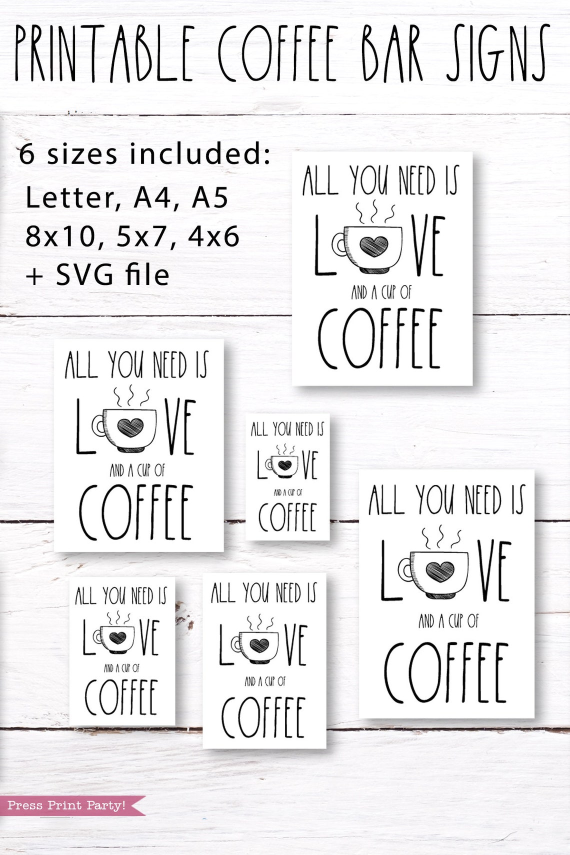Coffee Bar Sign All You Need is Love & Coffee Printable, Rae Dunn ...