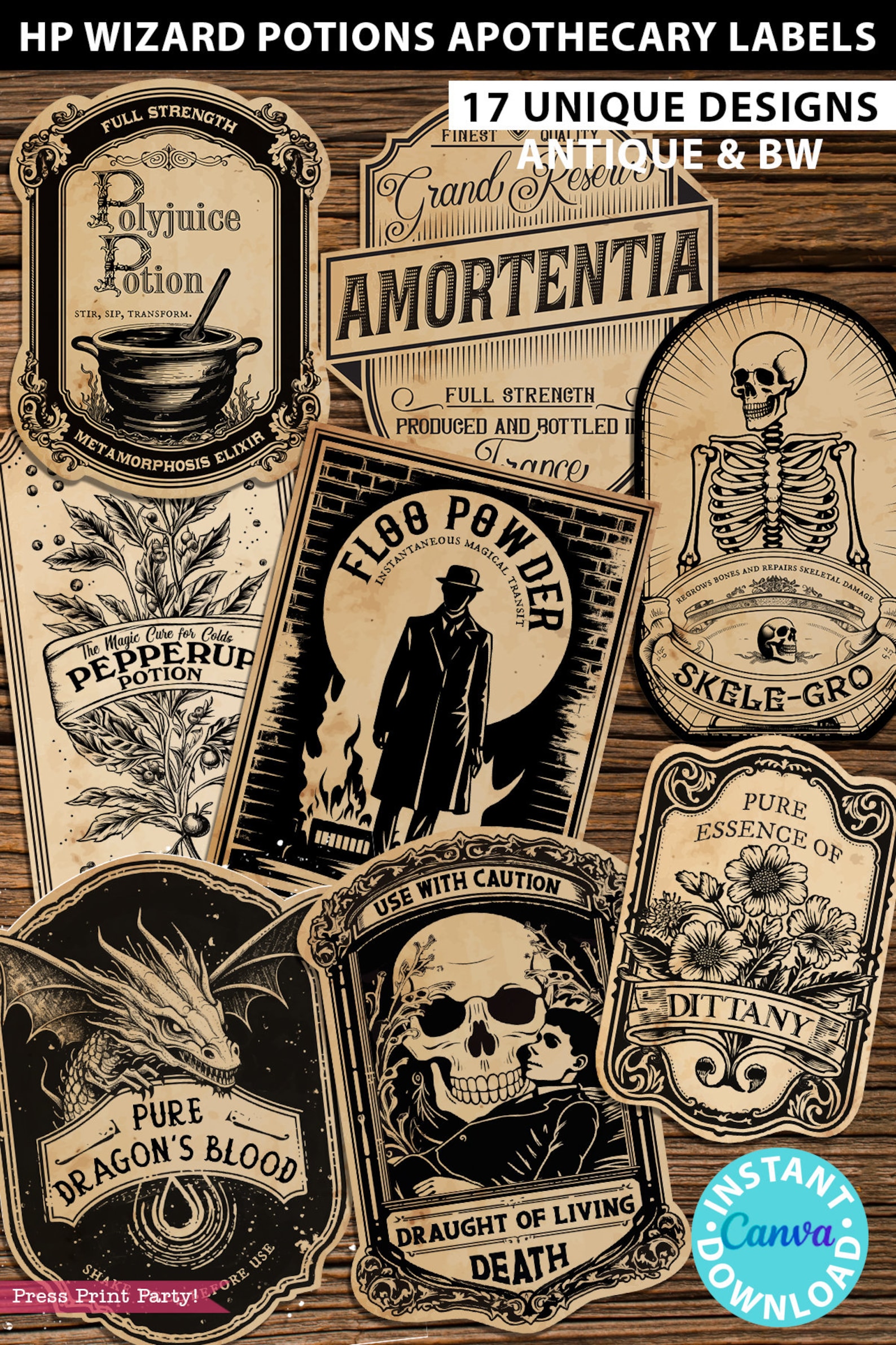HP Wizard Party Potion Labels Decor Halloween Witch Apothecary Shelf ...