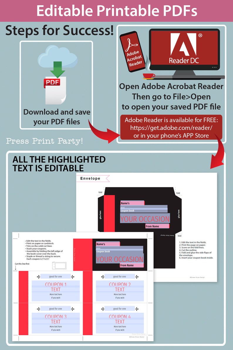 Printable Coupon Book Template Red, Any Occasion Gift Idea, Editable ...