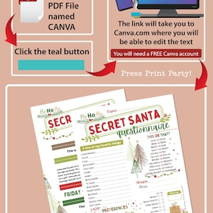 Secret Santa Questionnaire Printable Template Kit for Coworkers ...