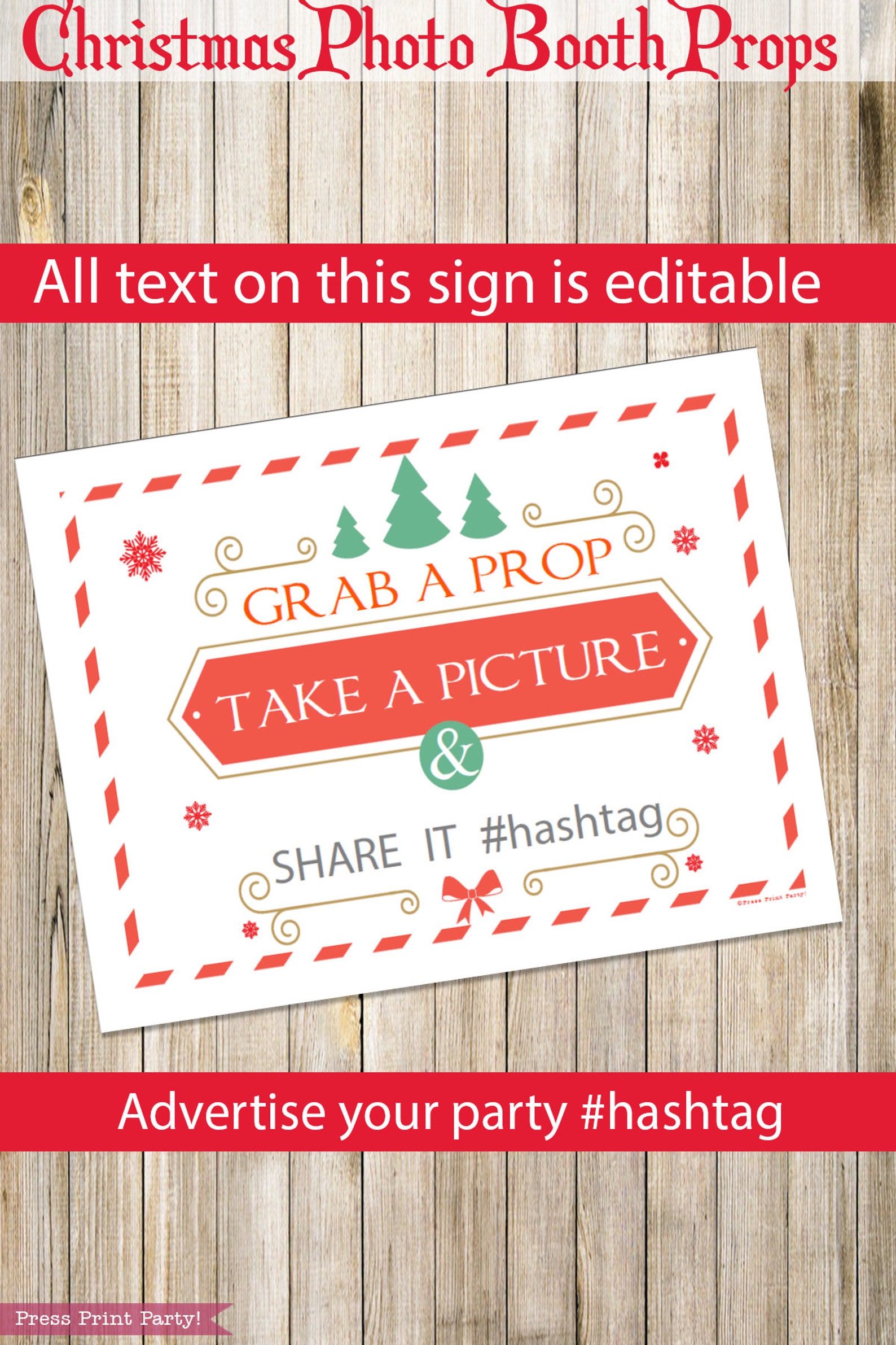 Christmas Photo Booth Props Printables, Editable Sign for Party #s ...