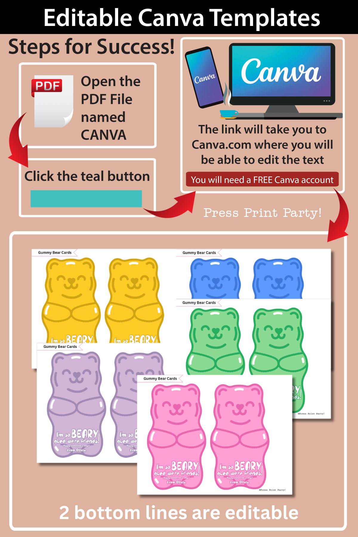 Gummy Bears Valentine Card Printable Adorable Personalized Classroom ...