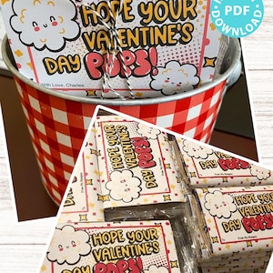 Popcorn Bags Wrap Kids Valentines Cards Printable EDITABLE Names Hope ...