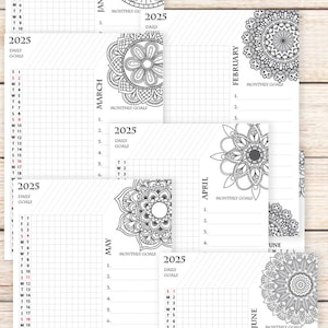 2025 Habit Tracker Printable Set Mandala Coloring Monthly Goal Calendar ...