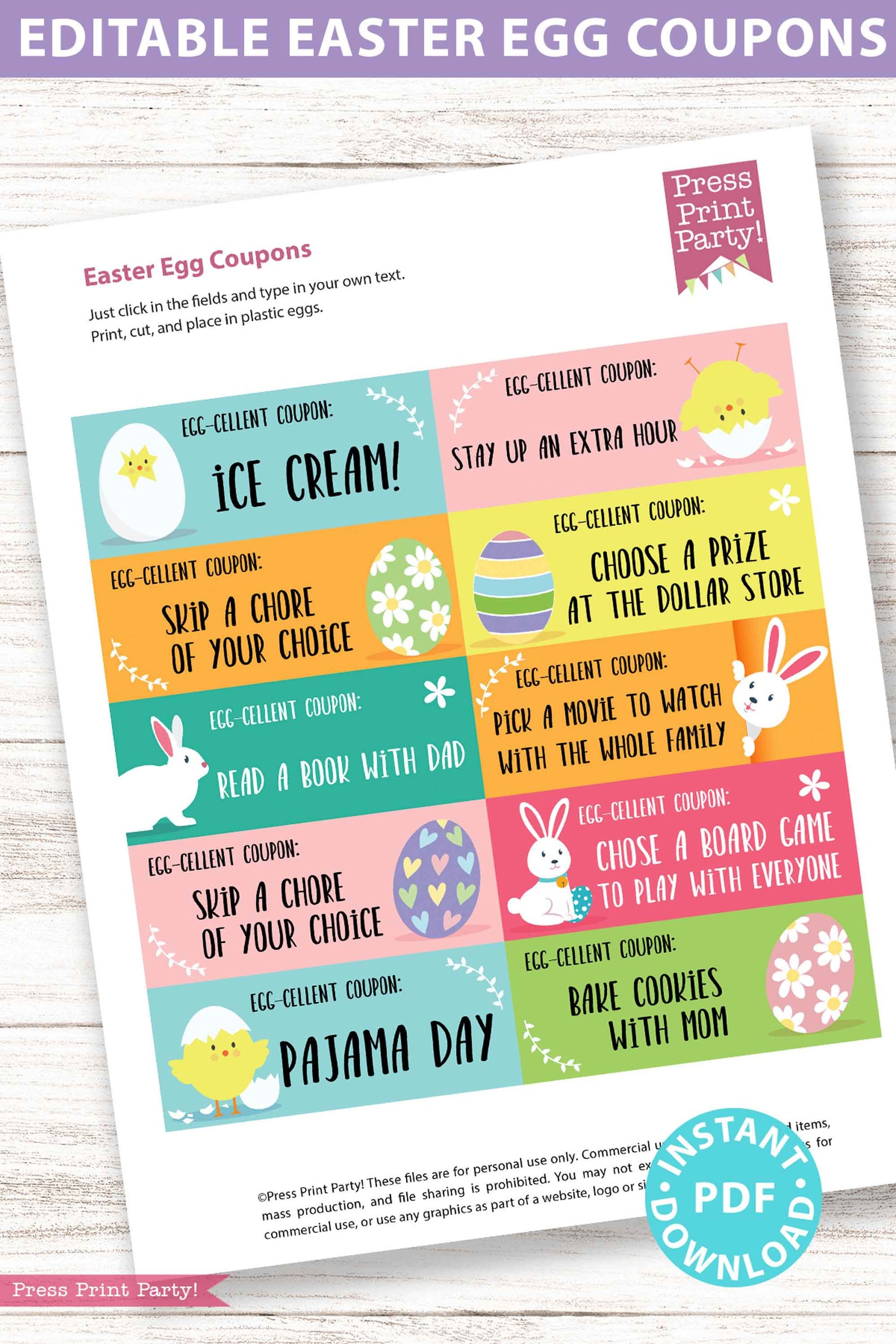 EDITABLE Easter Egg Fillers Coupons Printable Easter Coupons - Etsy