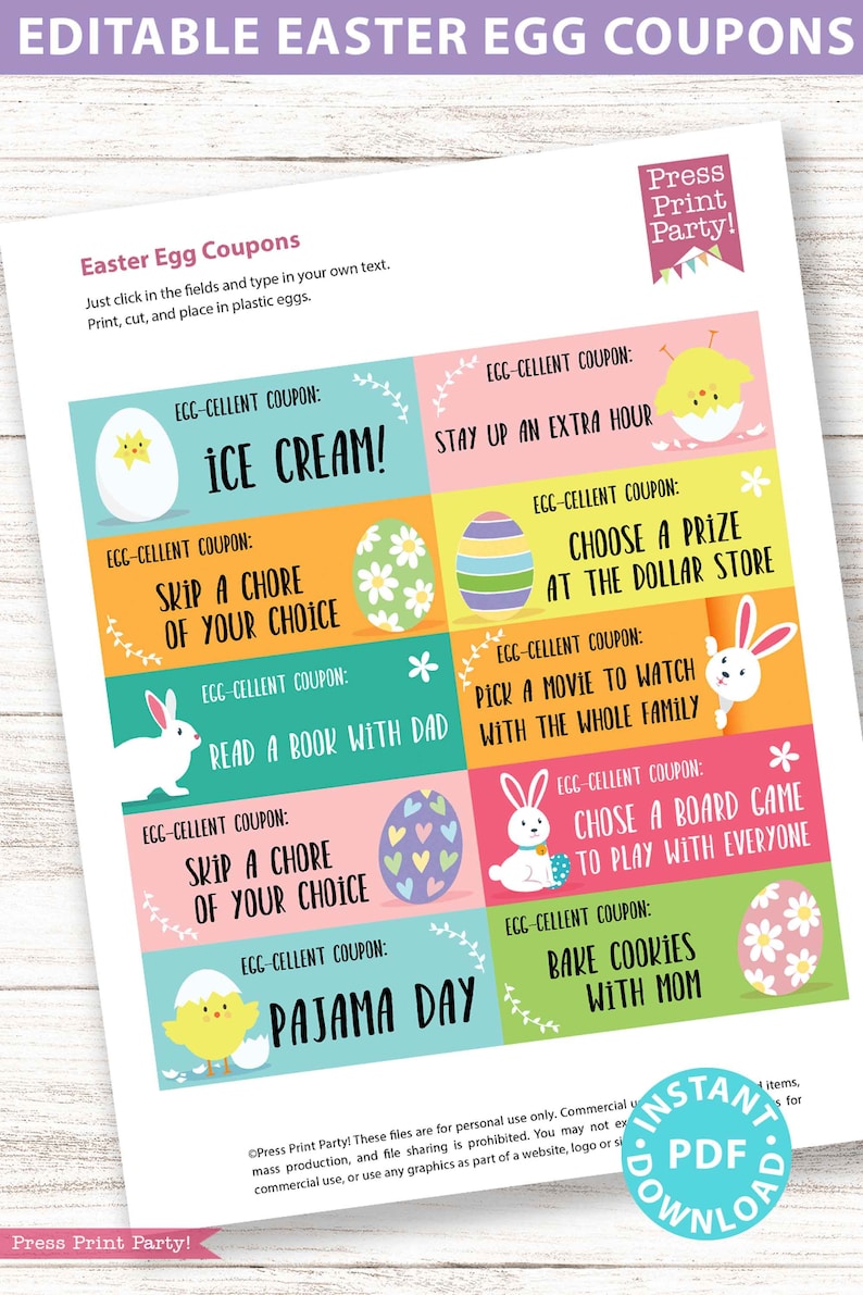 EDITABLE Easter Egg Fillers Coupons Printable, Easter Coupons, Easter ...