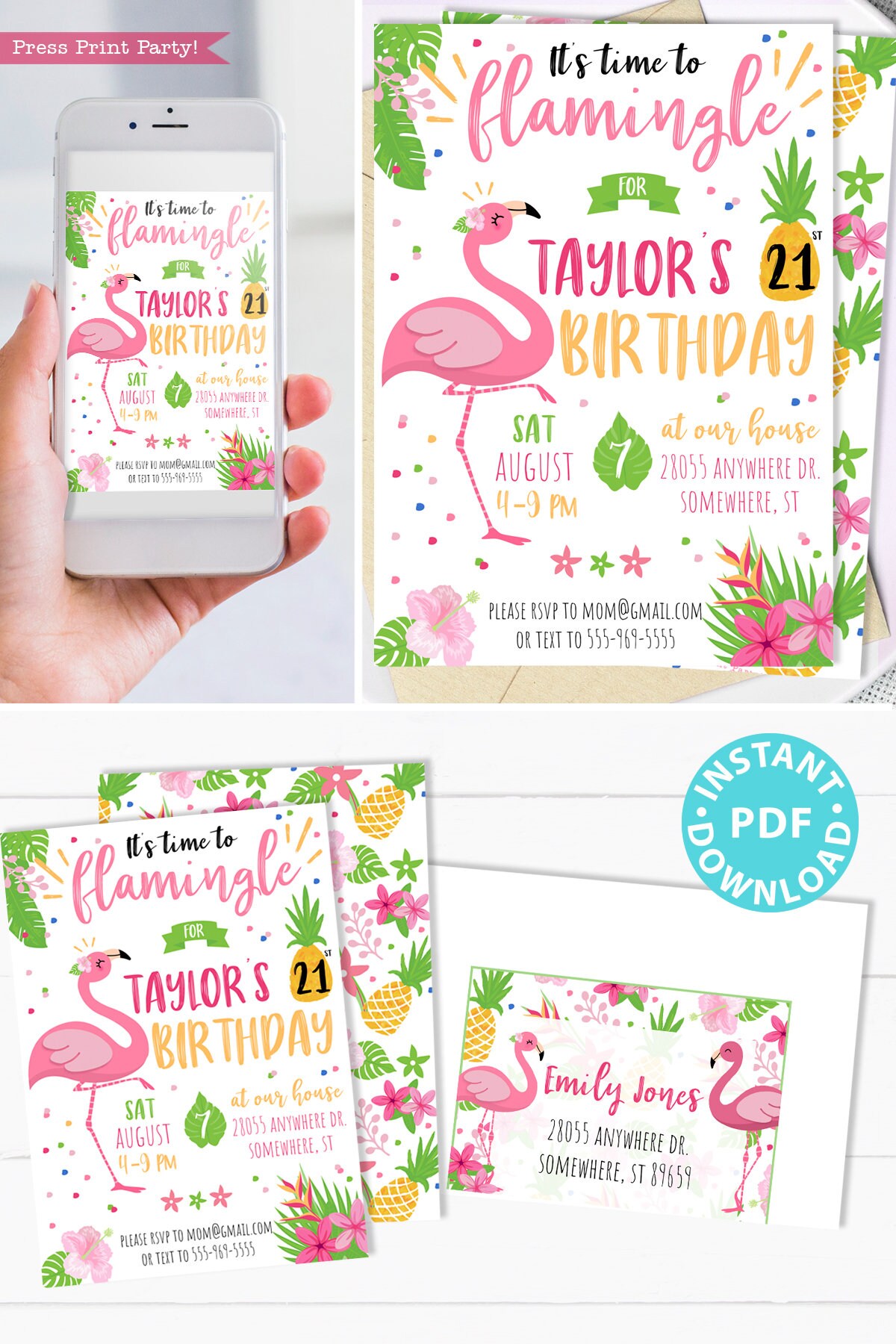Flamingo Party Invitation Printable, Let's Flamingle, Flamingo Birthday ...