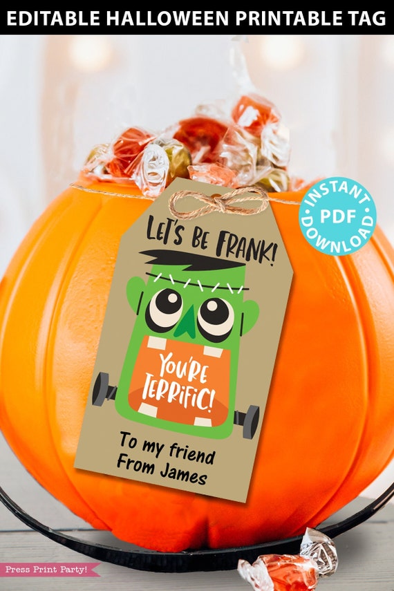 EDITABLE Halloween Tag Printable, Frankenstein You're Terrific ...