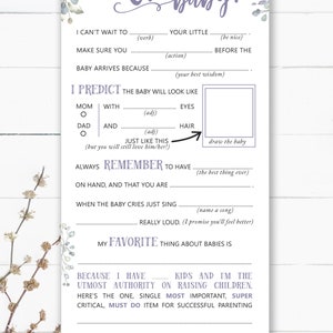 Baby Shower Mad Libs, Printable Baby Shower Game, Advice Card, Baby ...