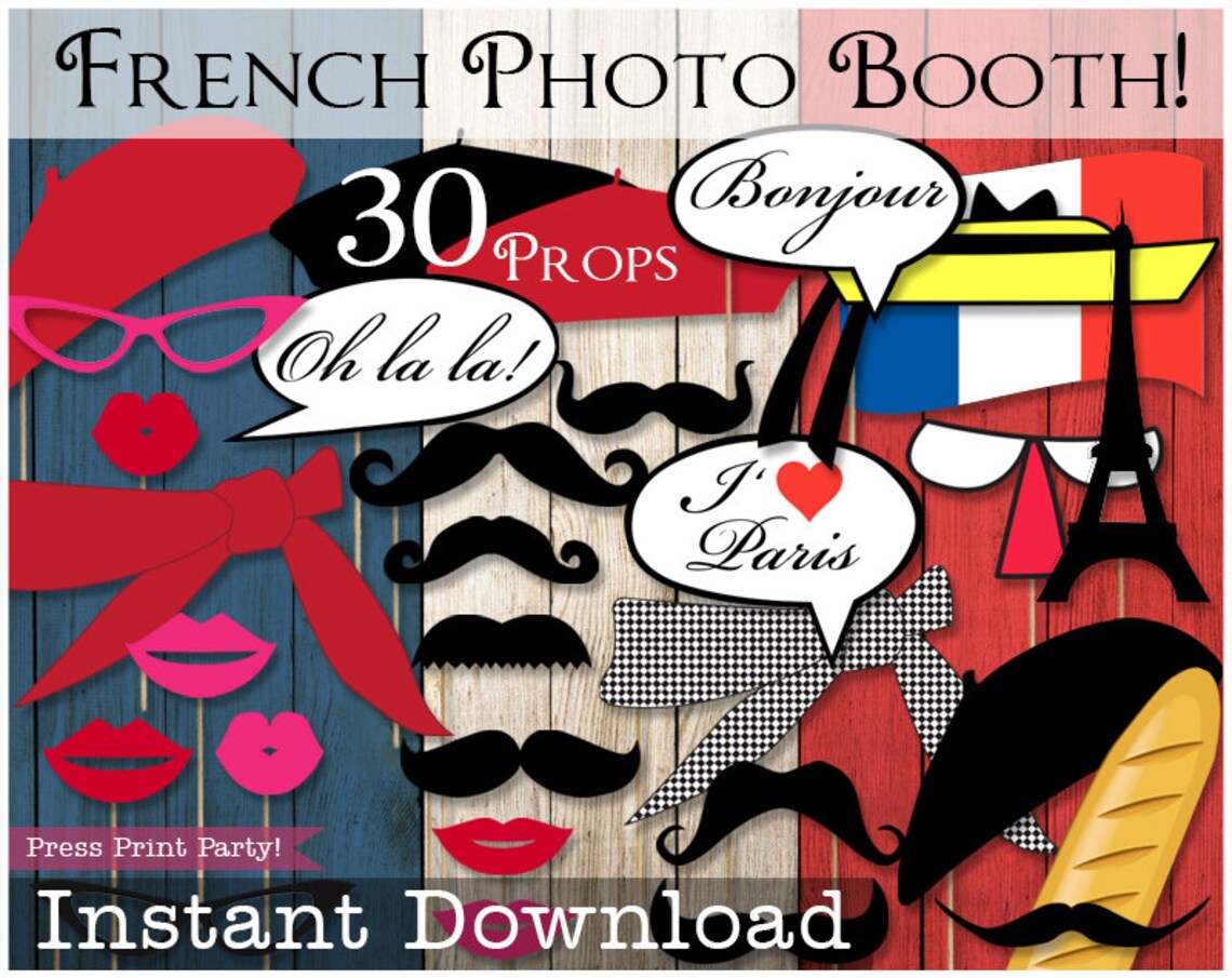 Paris Party Photo Booth Props Printables French Party French | Etsy