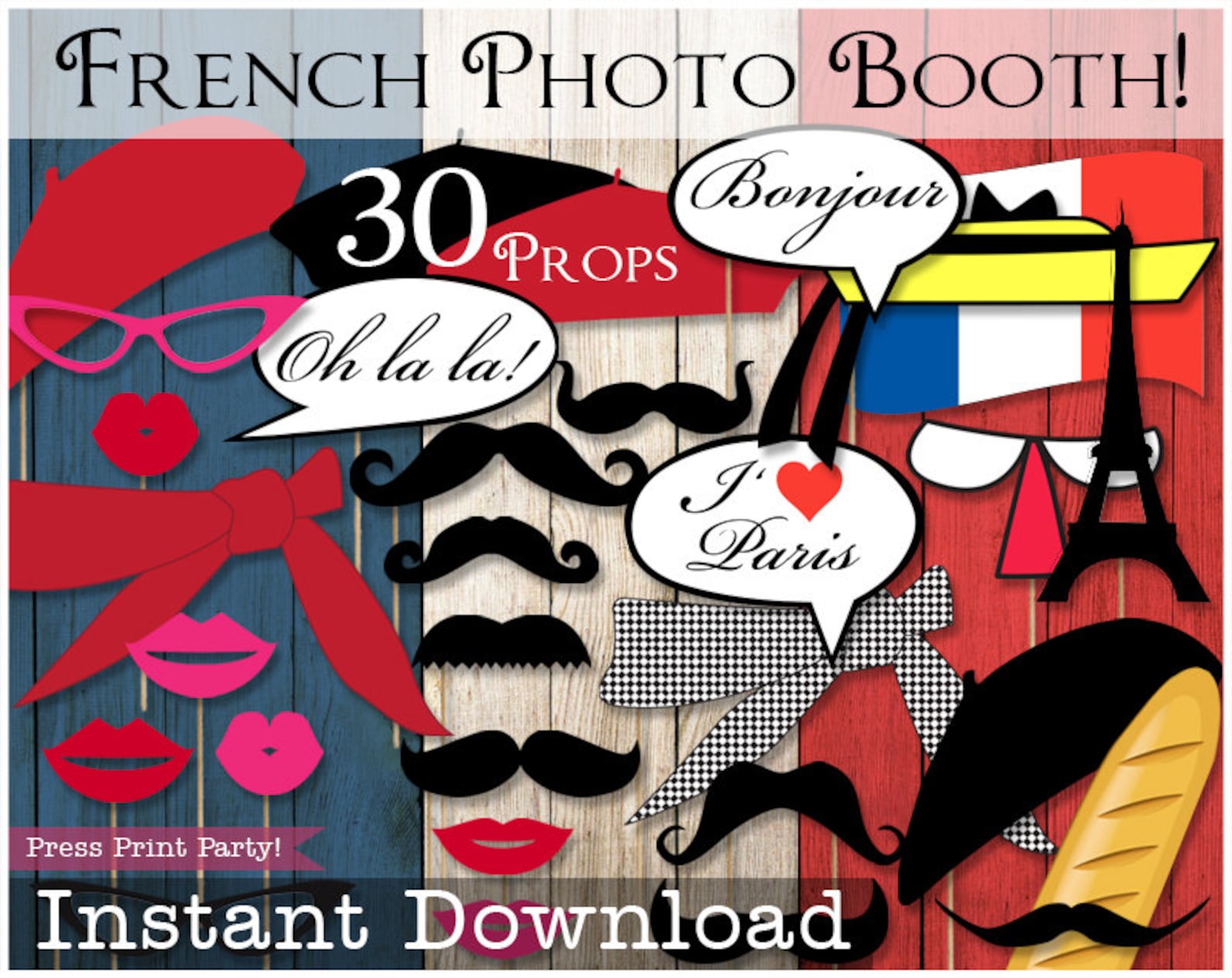 Paris Party Photo Booth Props Printables, French Party, French Photo ...