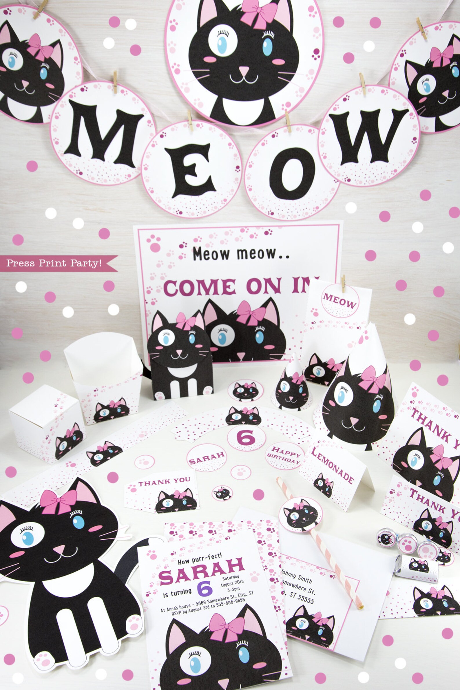 Kitten Party Printables, Cat Party Decorations, Cat Birthday, Kitty Cat ...
