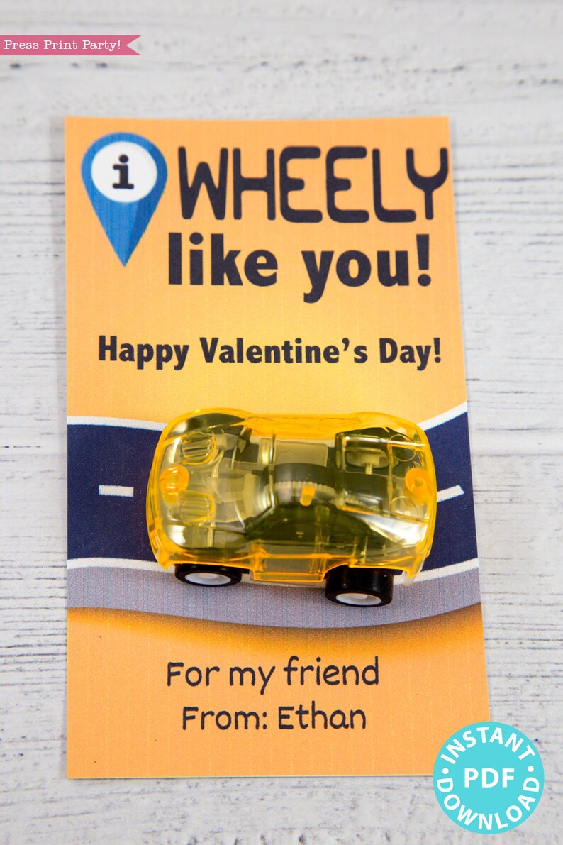 Toy Car Valentine, I Wheely/wheelie Like You Kids Valentine Card ...