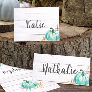 Thanksgiving Place Cards Printable Teal Fall Pumpkin Place Card Vintage ...