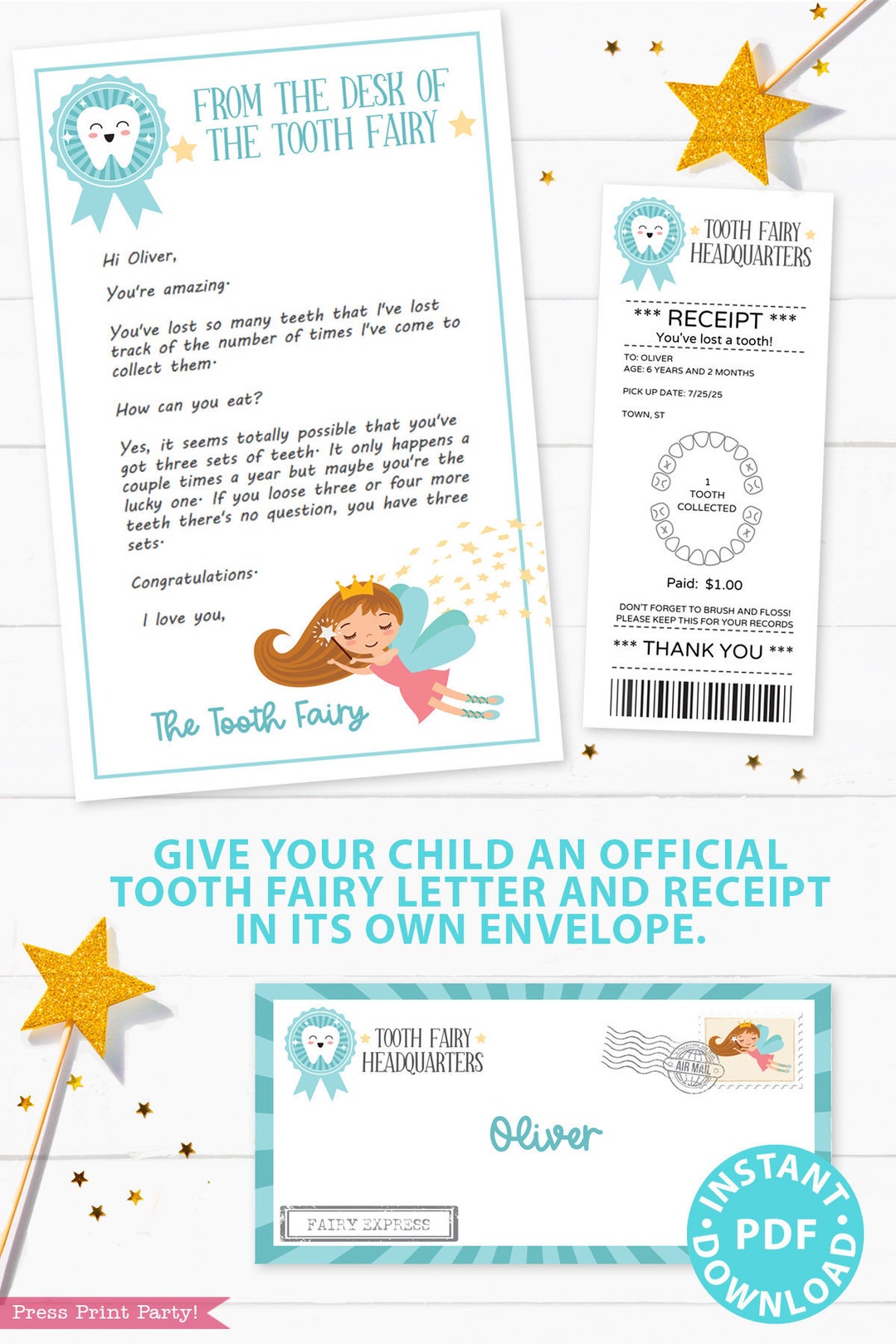 Editable Tooth Fairy Letter & Receipt and Tooth Fairy Envelope ...