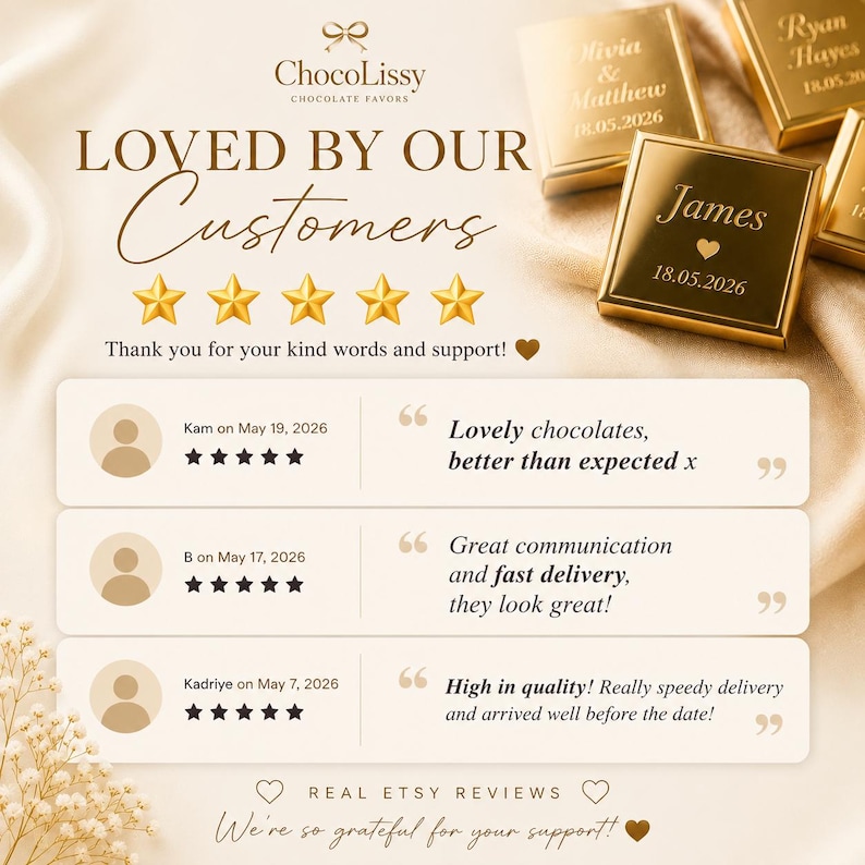 50 Pcs Wedding Favors Chocolate, Gold Mirror Effect, Wedding Chocolate ...