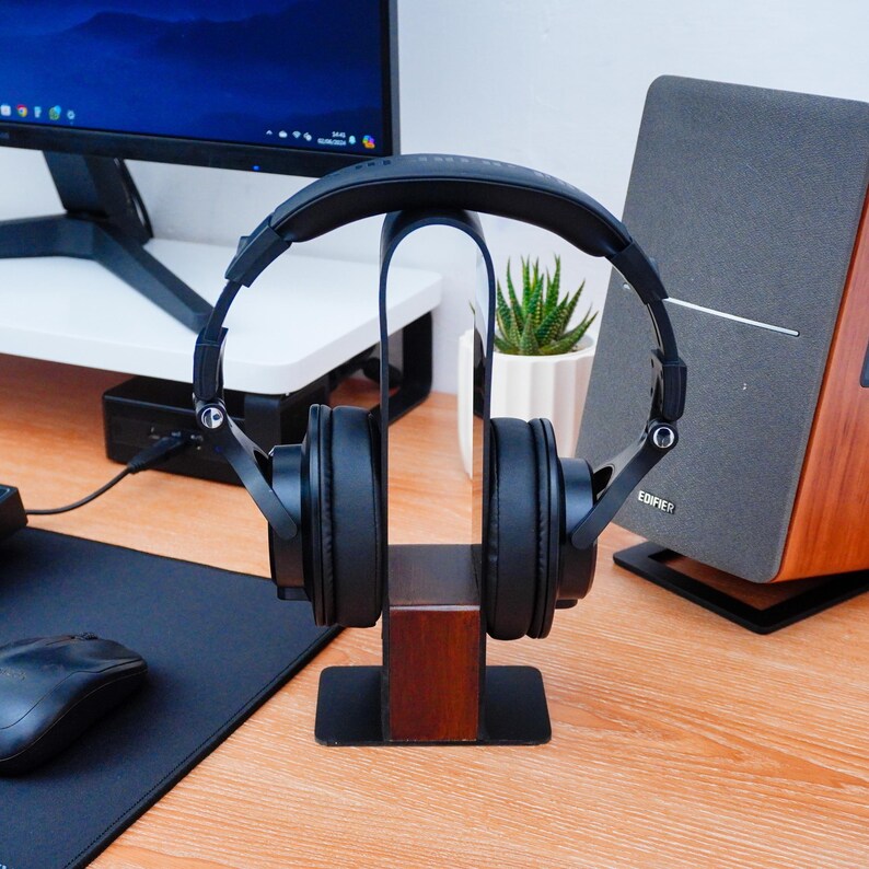Acrylic Headphone Stand, Clear Headset Holder With Teak Wood Base - Etsy