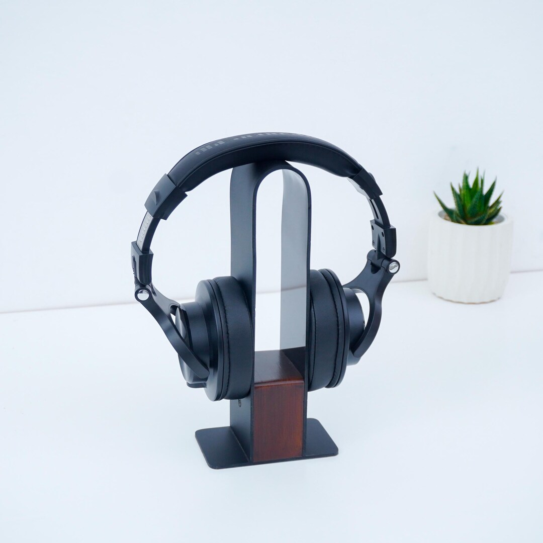 Acrylic Headphone Stand, Clear Headset Holder With Teak Wood Base - Etsy